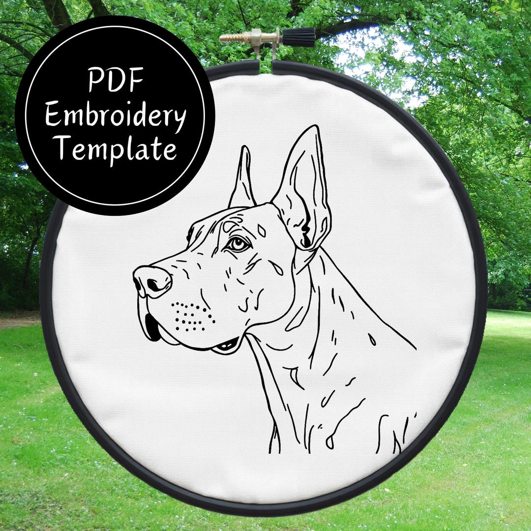 Dane Embroidery Pattern, DIY Dog Design (PDF) - Etsy