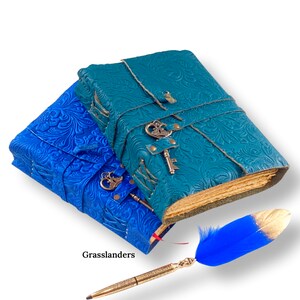 Blue Floral Embossed Leather Journal 4 Paper Choices Wrap Around Design ...