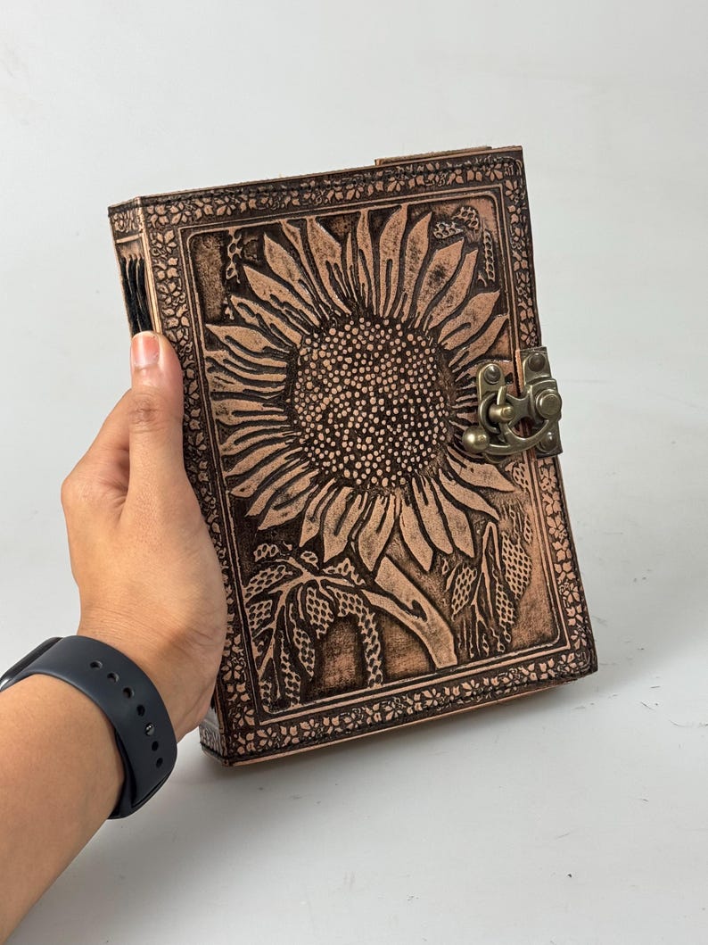 A5 Sunflower Embossed Leather Journal | Sunflower Diary | 200 Vintage ...