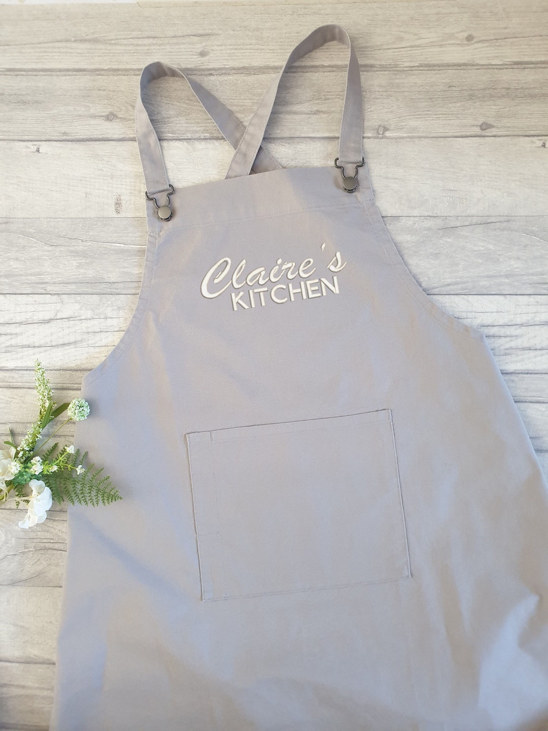Personalised Embroidered Grey Apron, Cross Back Apron, Custom Apron - Etsy