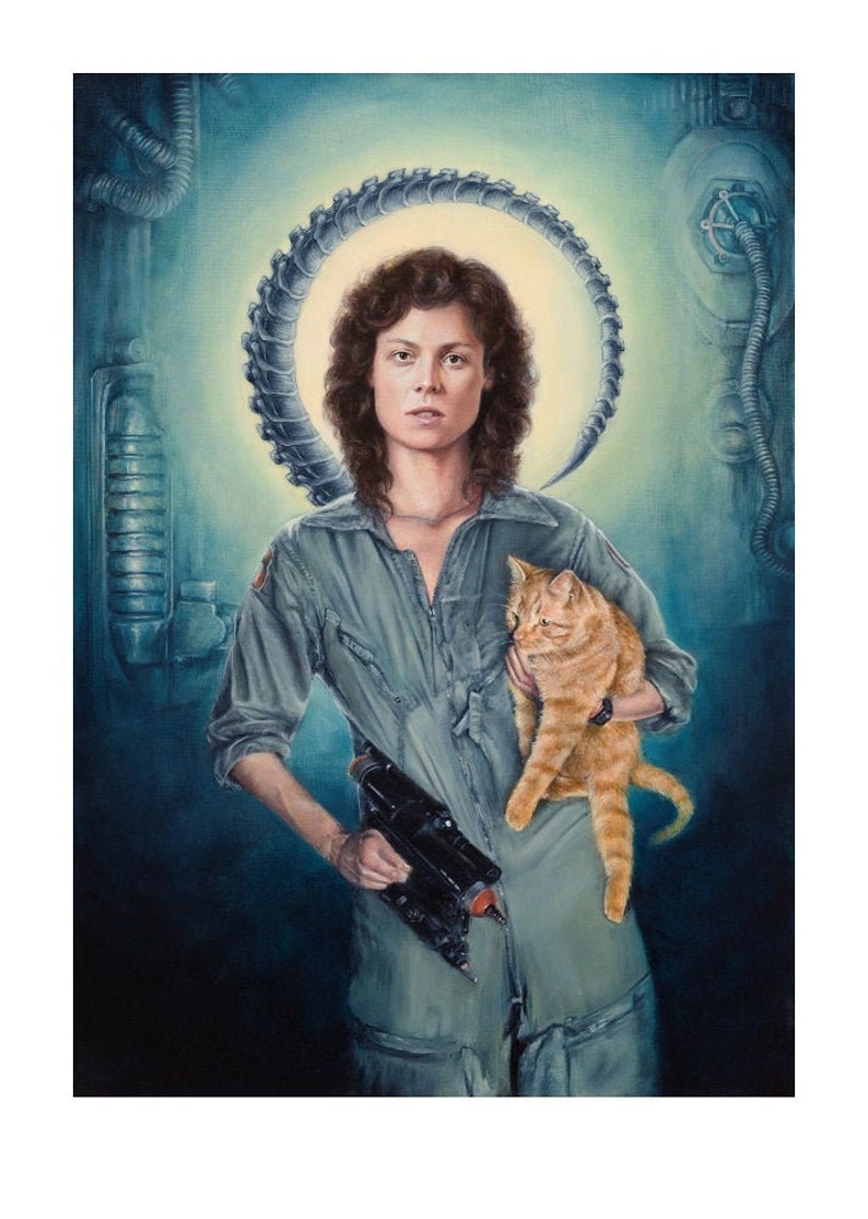 Ellen Ripley With Jonesy Giclee Fine Art Print Alien From Original Oil ...