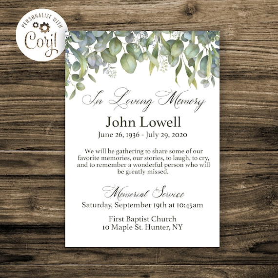 Memorial Service Card Memorial Service Save the Date - Etsy