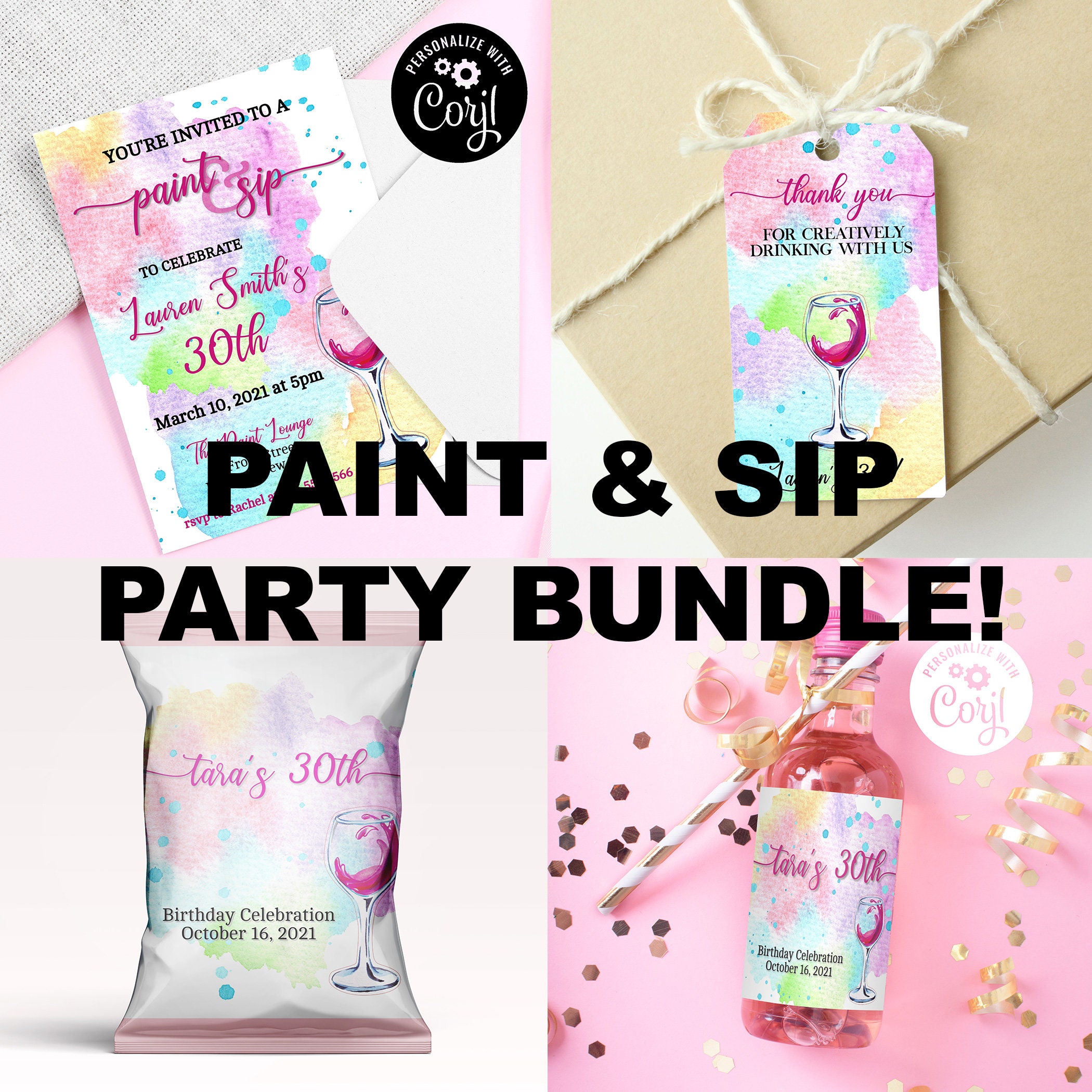 Paint and Sip Party Templates, Paint and Sip Invitation, Mini Wine ...