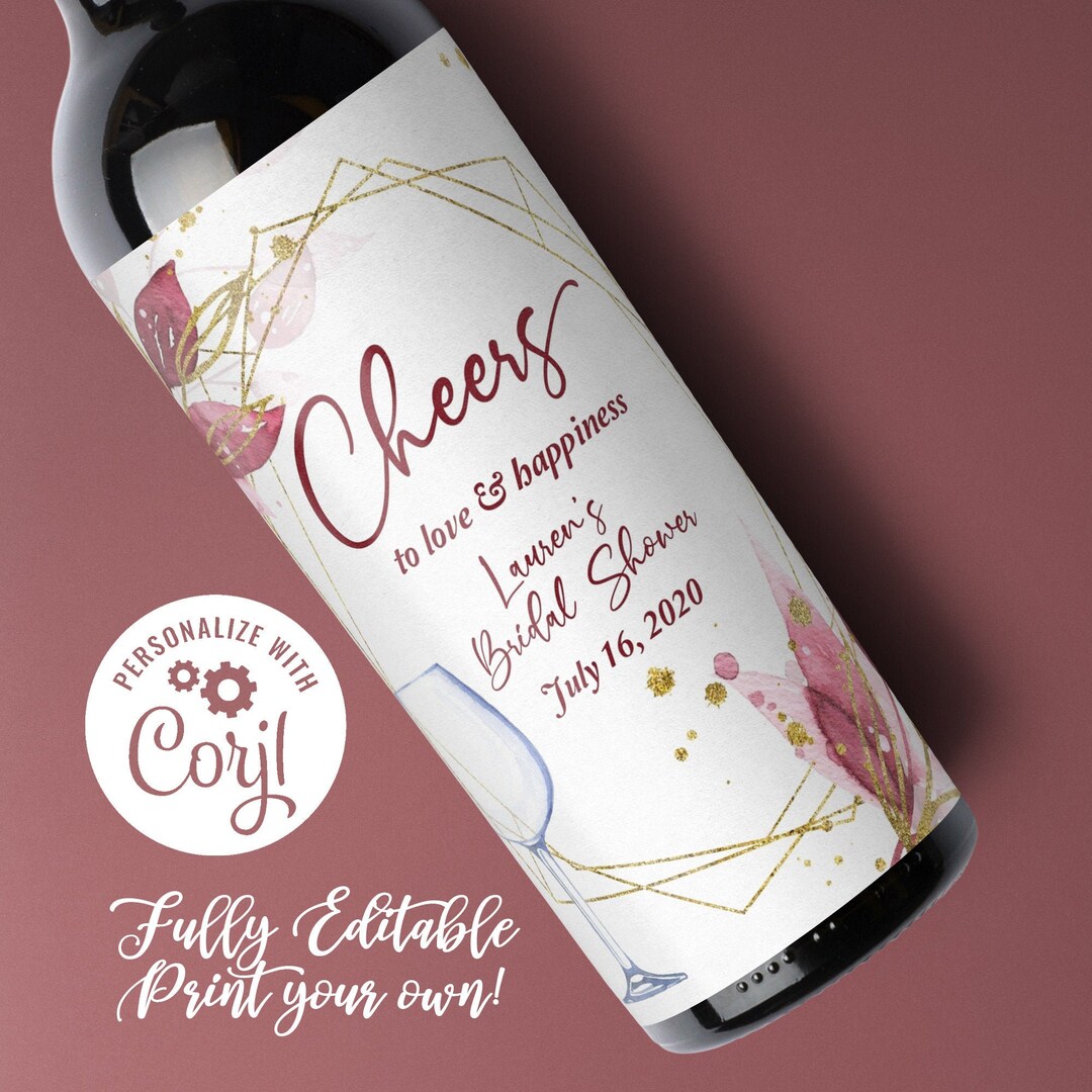 Bridal Shower Wine Label Template, Wine Label Printable, Print Your Own ...