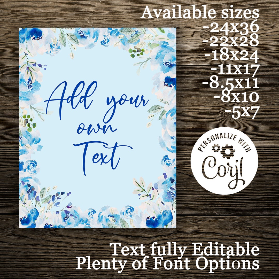 Blue Flowers Sign Templates, Printable, Editable, Bridal, Wedding ...