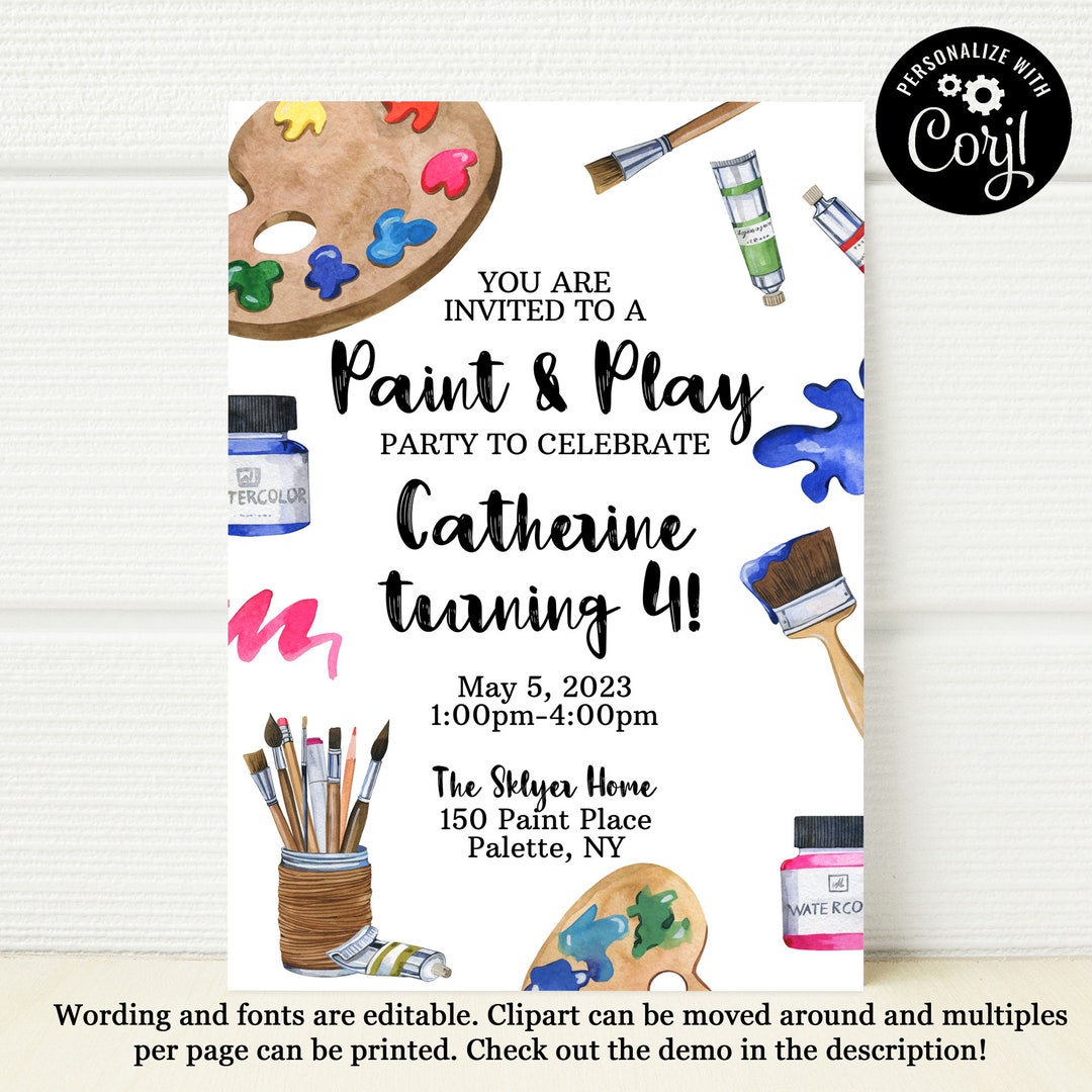 Paint and Play Invitation Template, Paint Birthday Party Invite, Paint ...