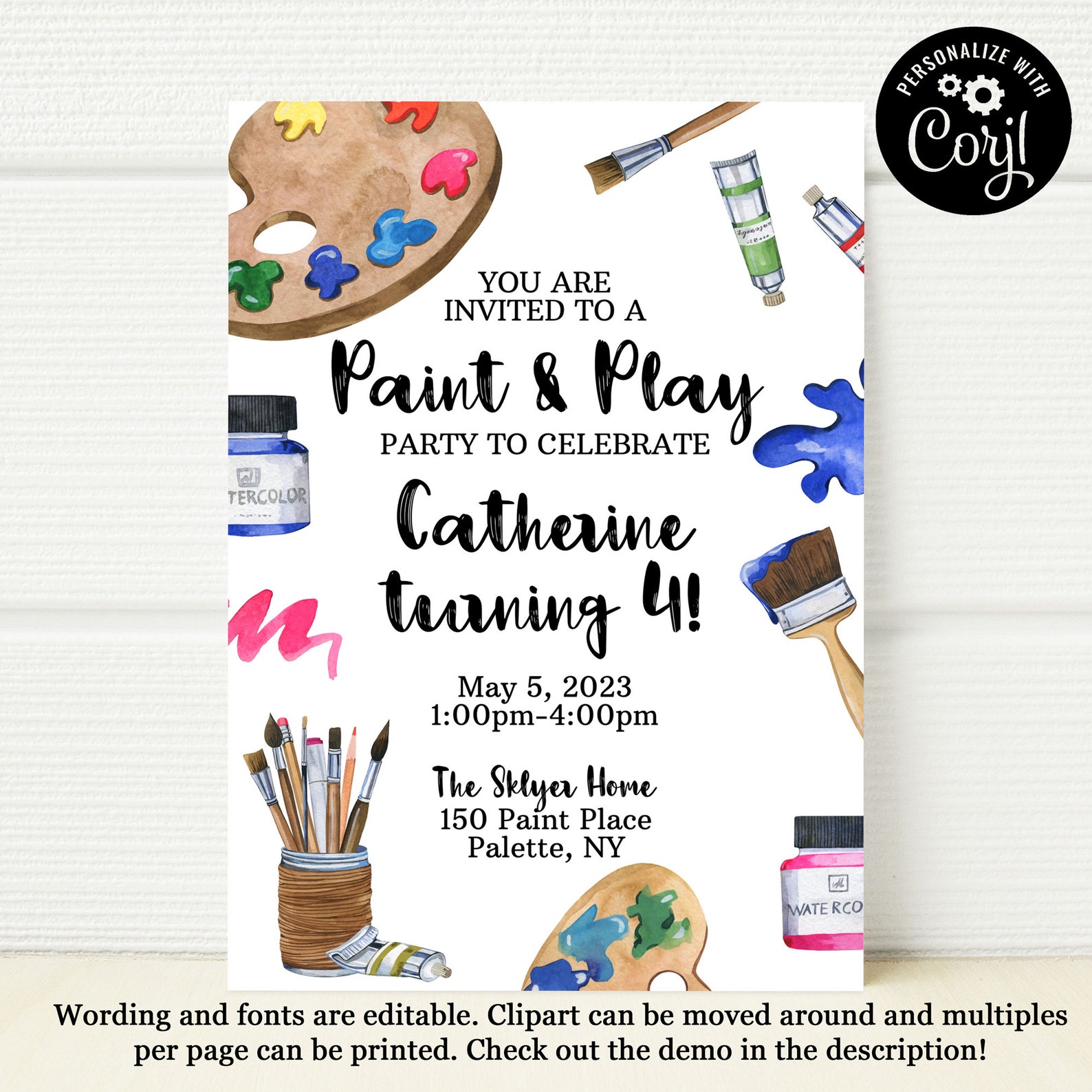 Paint and Play Invitation Template, Paint Birthday Party Invite, Paint ...