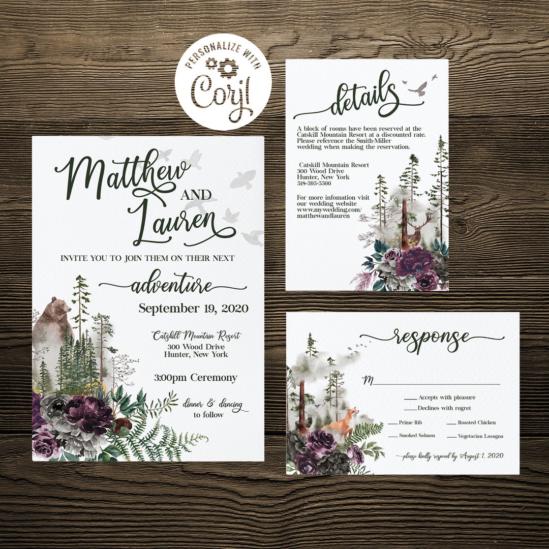 Rustic Wedding Invitation Template, Rustic Wedding Invite, Woodland ...