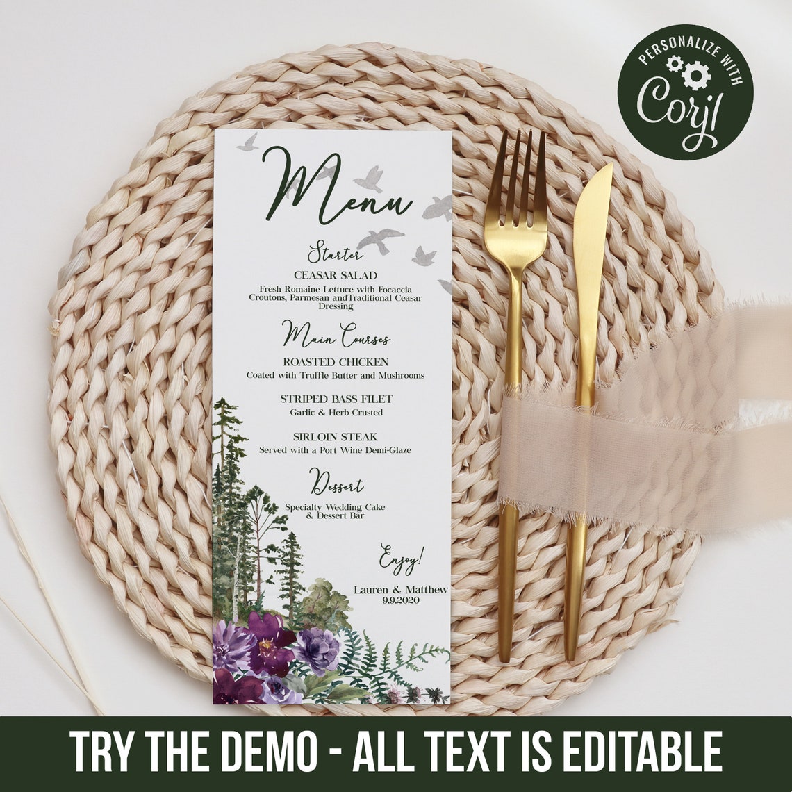 Menú de boda imprimible plantilla de menú de boda rústico - Etsy España