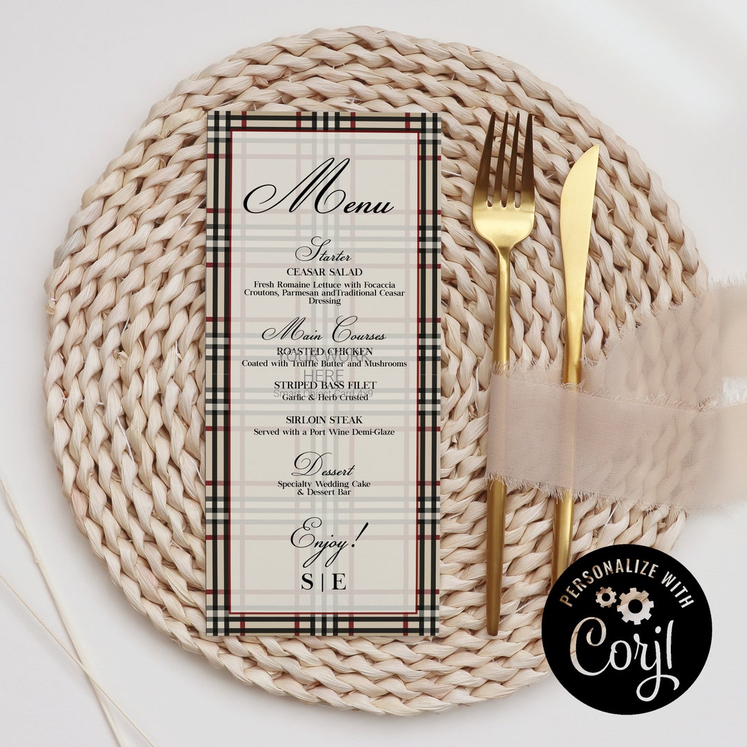 Printable Menu, Design Plaid Menu Template, Party Menu Card, Menu ...