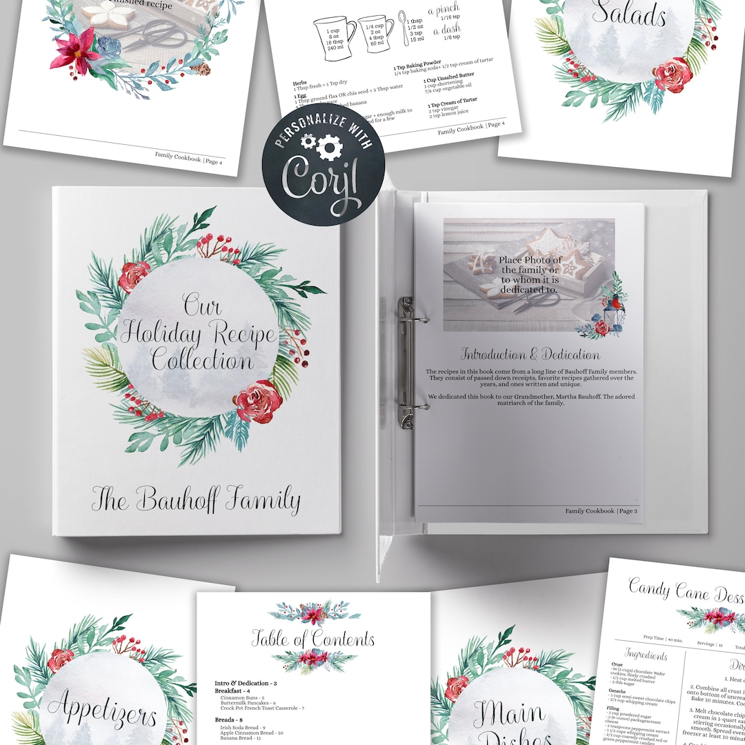 Recipe Book Template, Christmas Recipe Book Template, Holiday Recipe ...