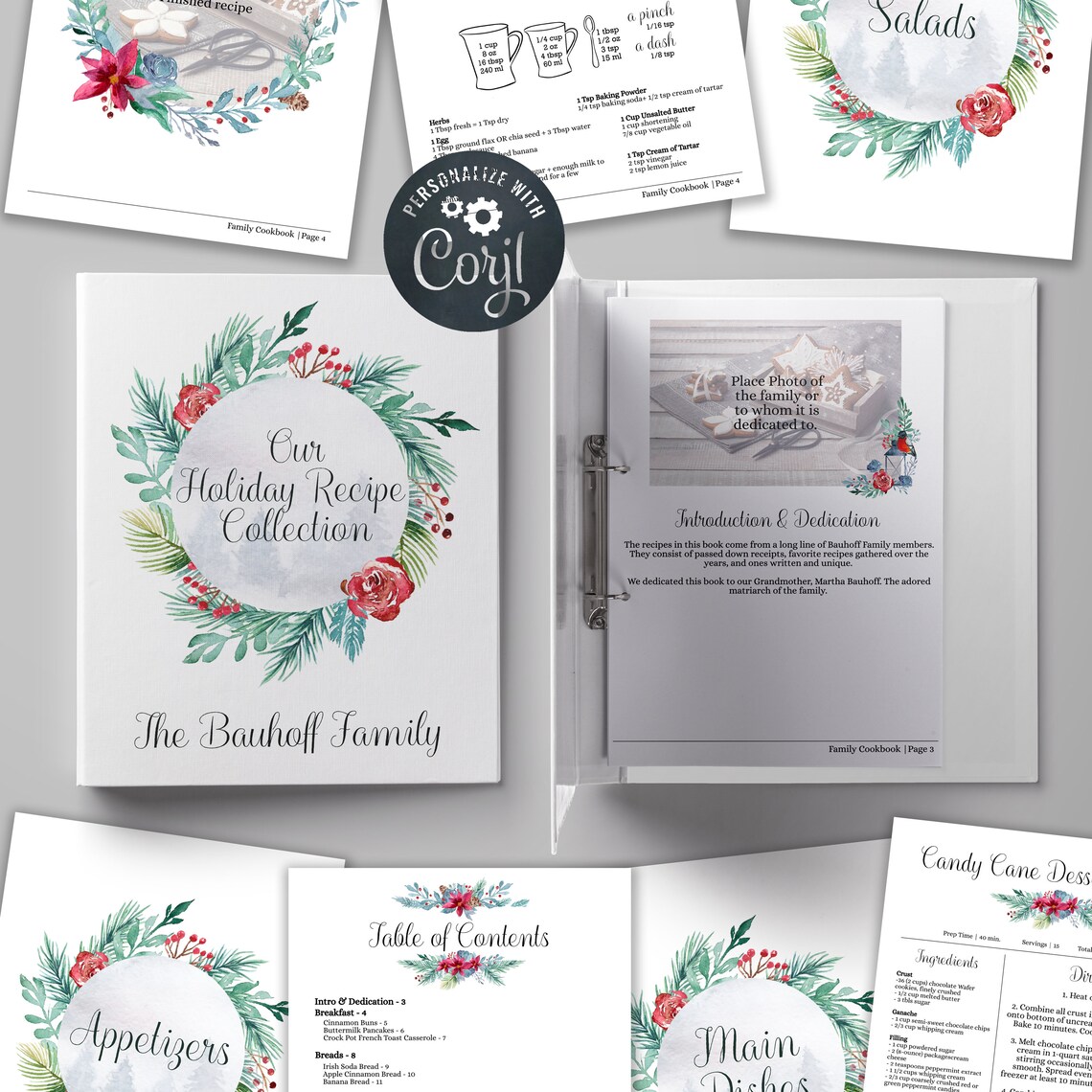 Recipe Book Template, Christmas Recipe Book Template, Holiday Recipe ...