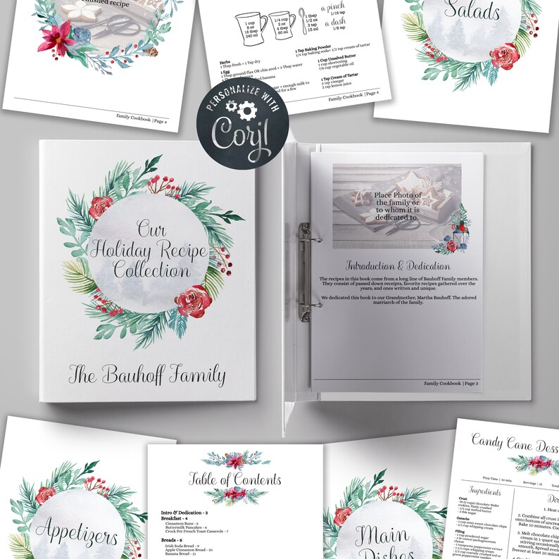 Recipe Book Template, Christmas Recipe Book Template, Holiday Recipe ...