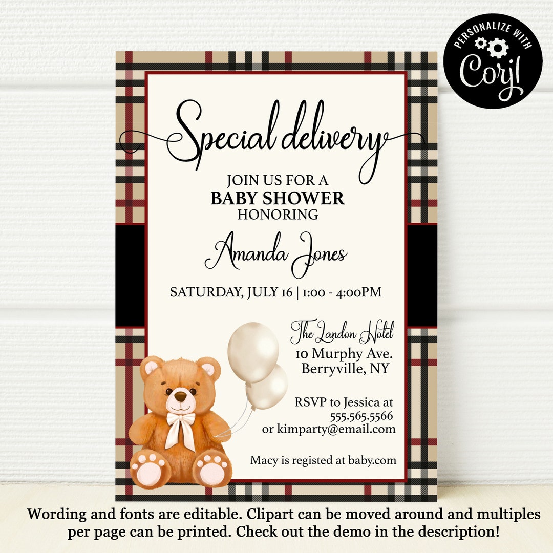 Designer Plaid Baby Shower Invitation Template, Plaid Invitation ...