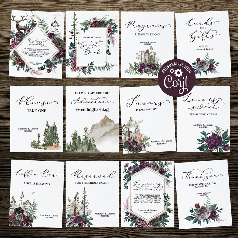 Rustic Wedding Sign Set Templates, Printable, Editable, Wedding ...
