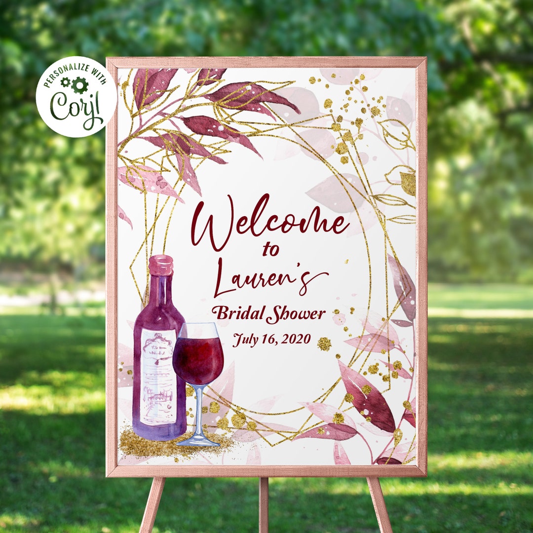 Bridal Shower Welcome Sign Template, Wine Theme, Digital Download ...