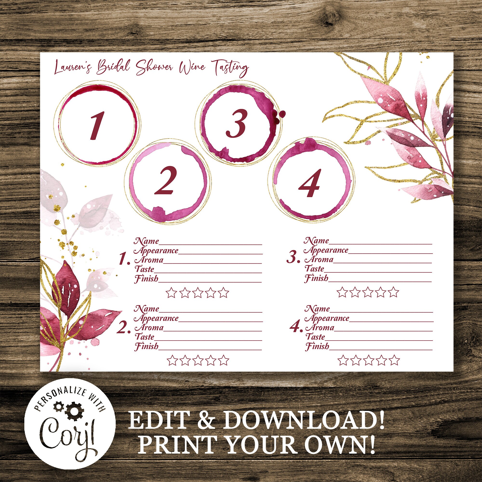 Wine Tasting Mat Template, Printable Wine Tasting Mat, Bridal Shower ...