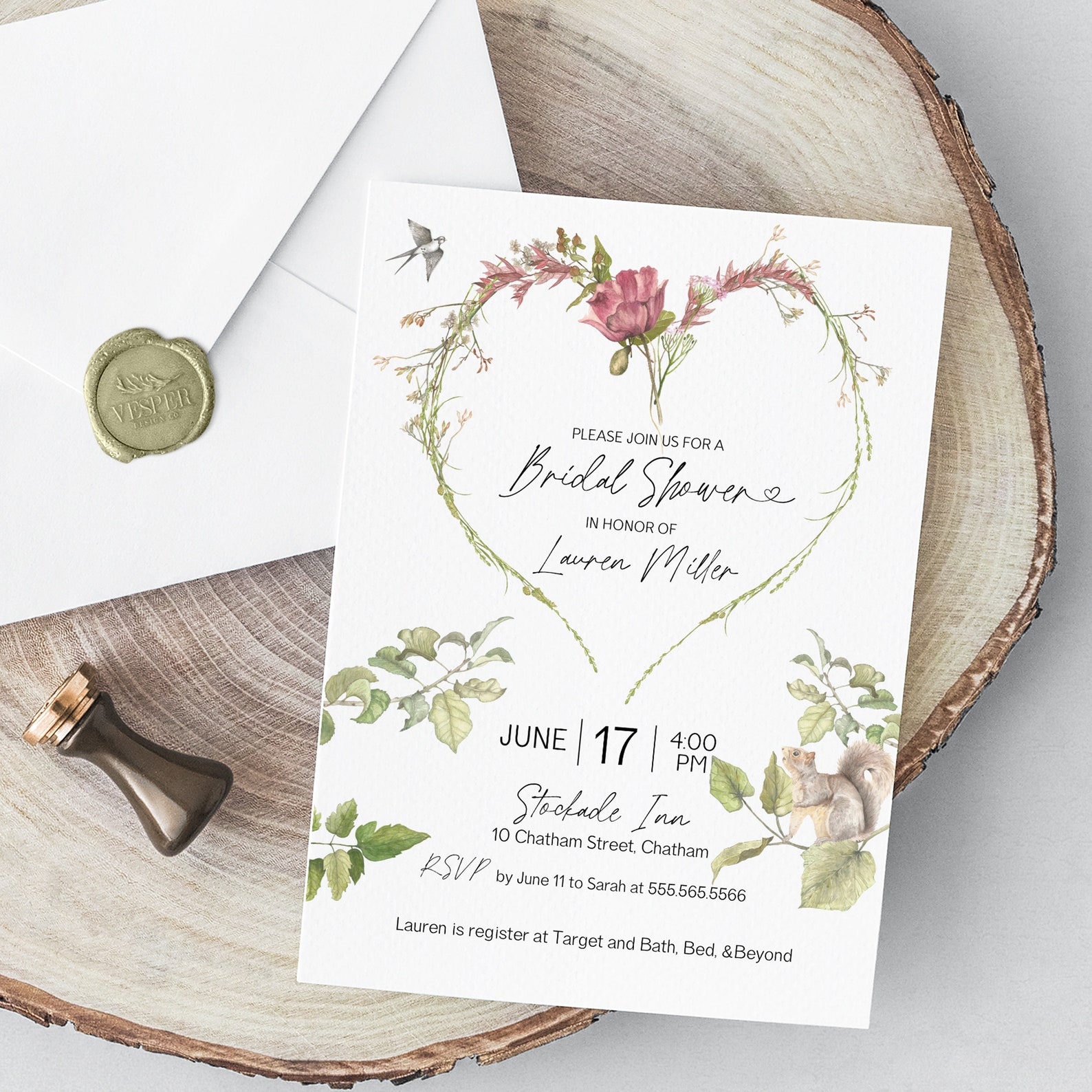 Rustic Bridal Shower Invitation Template Forest Garden Woodland Theme ...