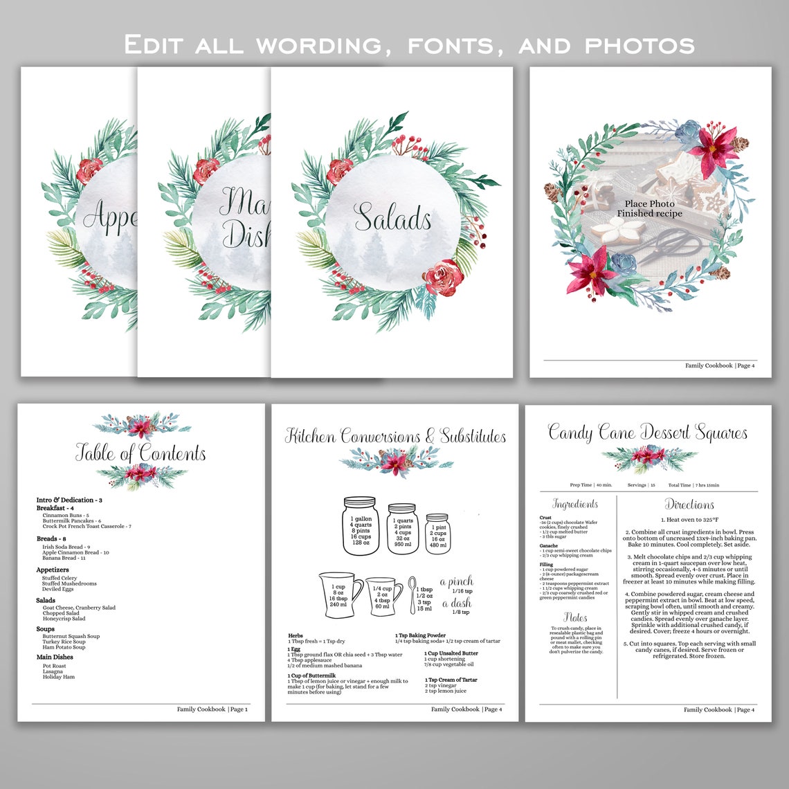 Recipe Book Template, Christmas Recipe Book Template, Holiday Recipe ...