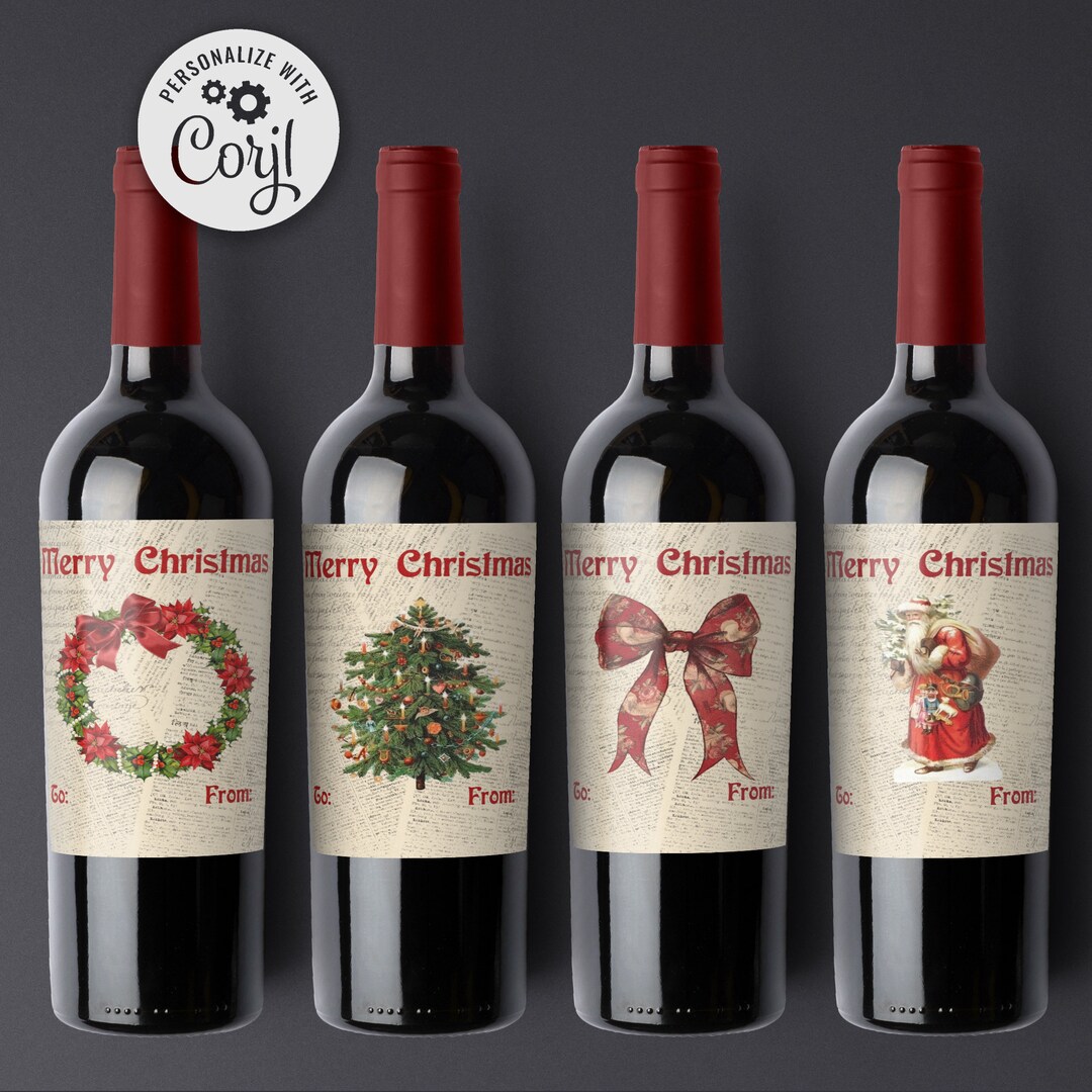 Vintage Christmas Wine Label Template, Wine Gift Label, Digital ...