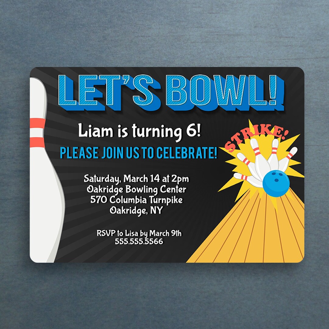 Bowling Birthday Party Invitation Template, Kid's Birthday, Bowling ...
