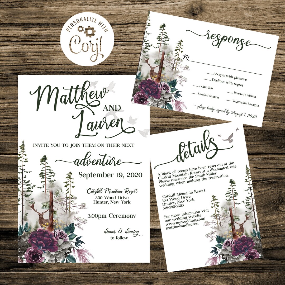 Rustic Wedding Invitation Template, Rustic Wedding Invite, Woodland ...