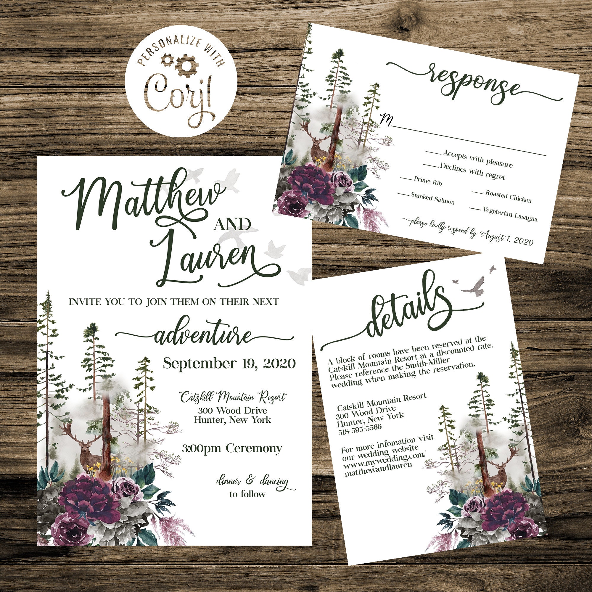 Rustic Wedding Invitation Template, Rustic Wedding Invite, Woodland ...