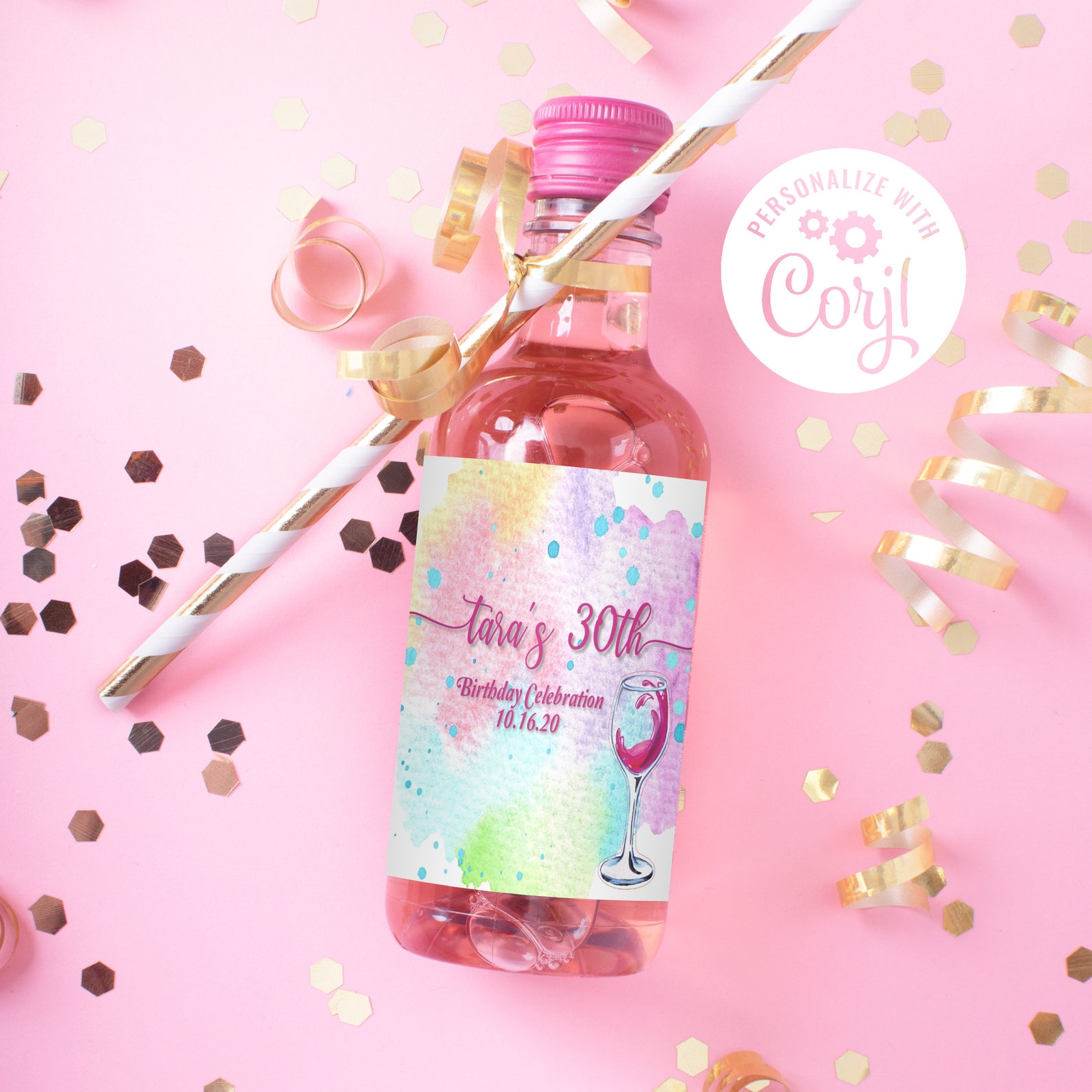 Mini Wine Bottle Label Template, Any Wording, Editable, Birthday Party ...