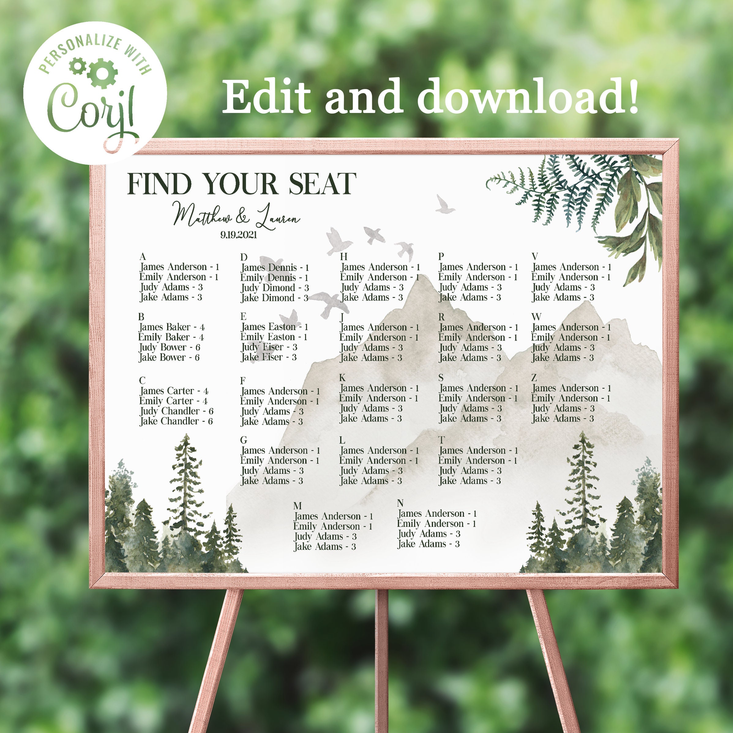 Forest Wedding Seating Chart, Rustic Wedding Sign, Mountain Wedding ...