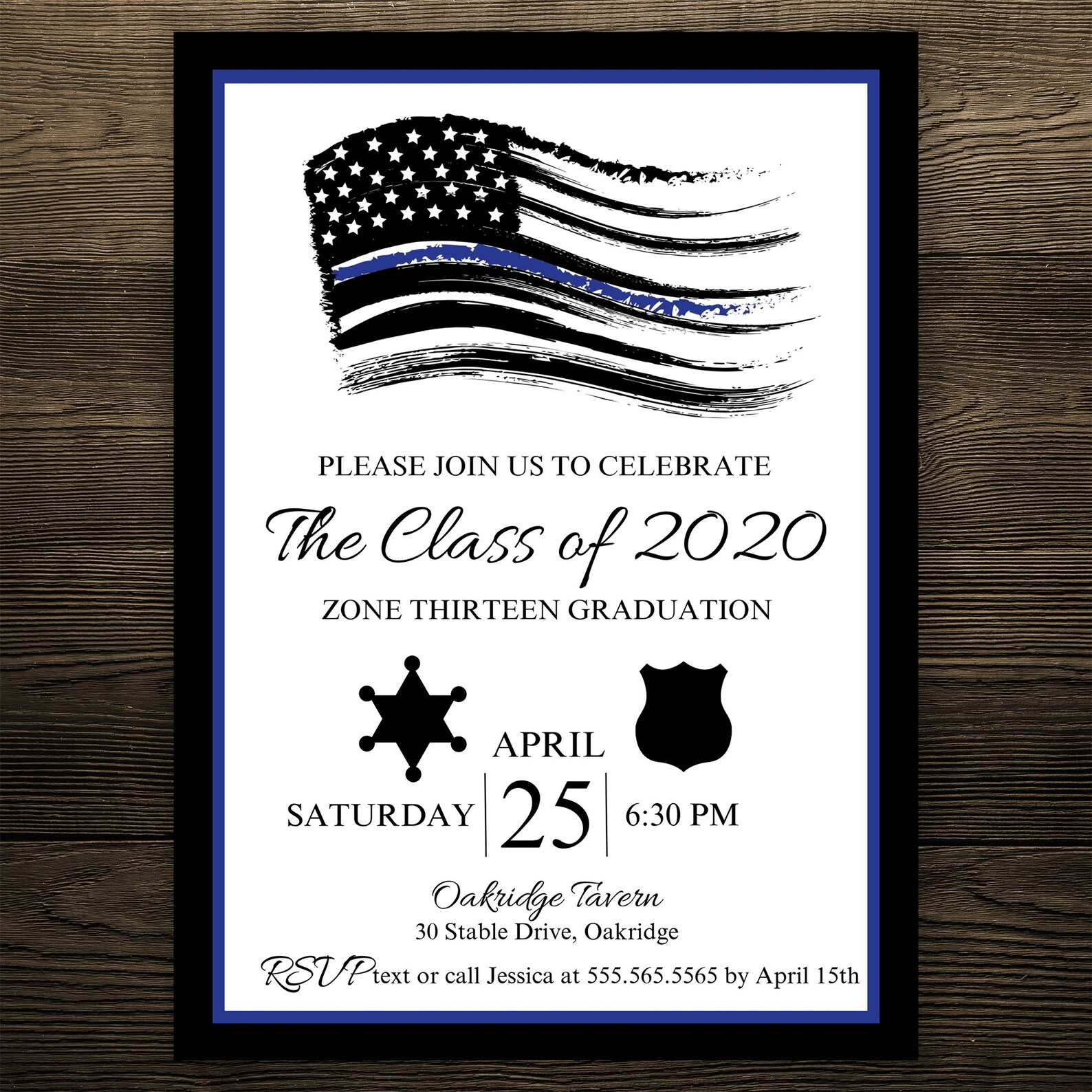 Academy Police Graduation Invitation Template, Print Your Own, Blue ...