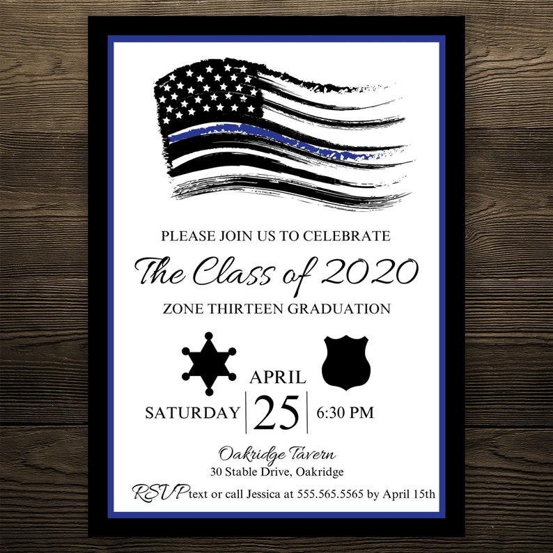 Academy Police Graduation Invitation Template, Print Your Own, Blue ...
