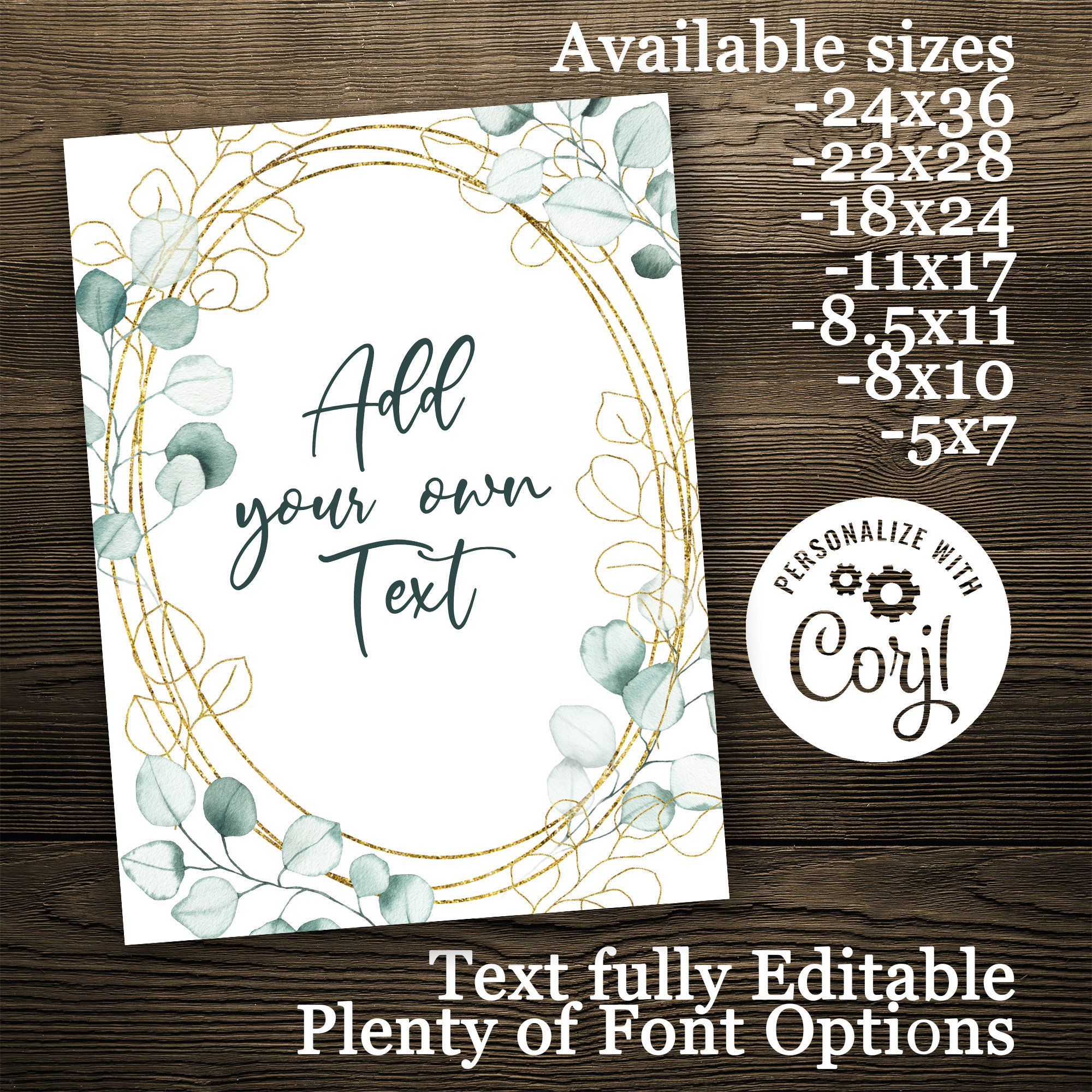 Eucalyptus Gold Sign Templates, Printable, Editable, Bridal, Wedding ...
