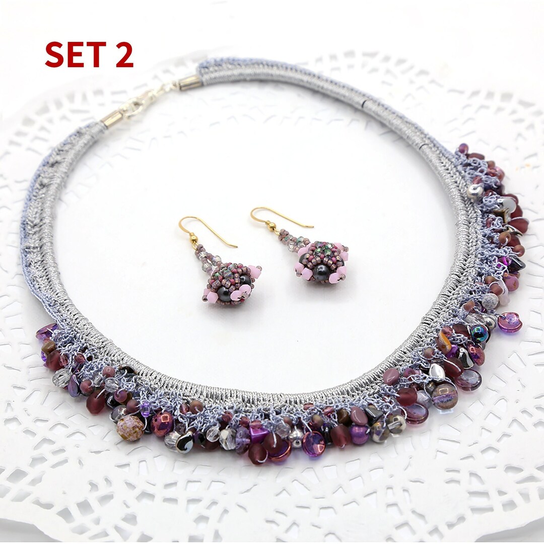 Purple Beads Jewelry Set, Women's Day Present for Her, Unique Jewelry ...