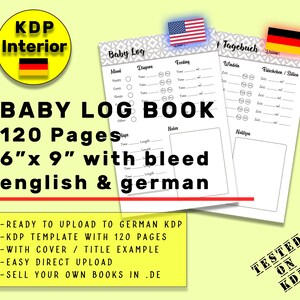 2 X BABY Log Book in GERMAN and English - 120 Pages 6x9" Template for ...