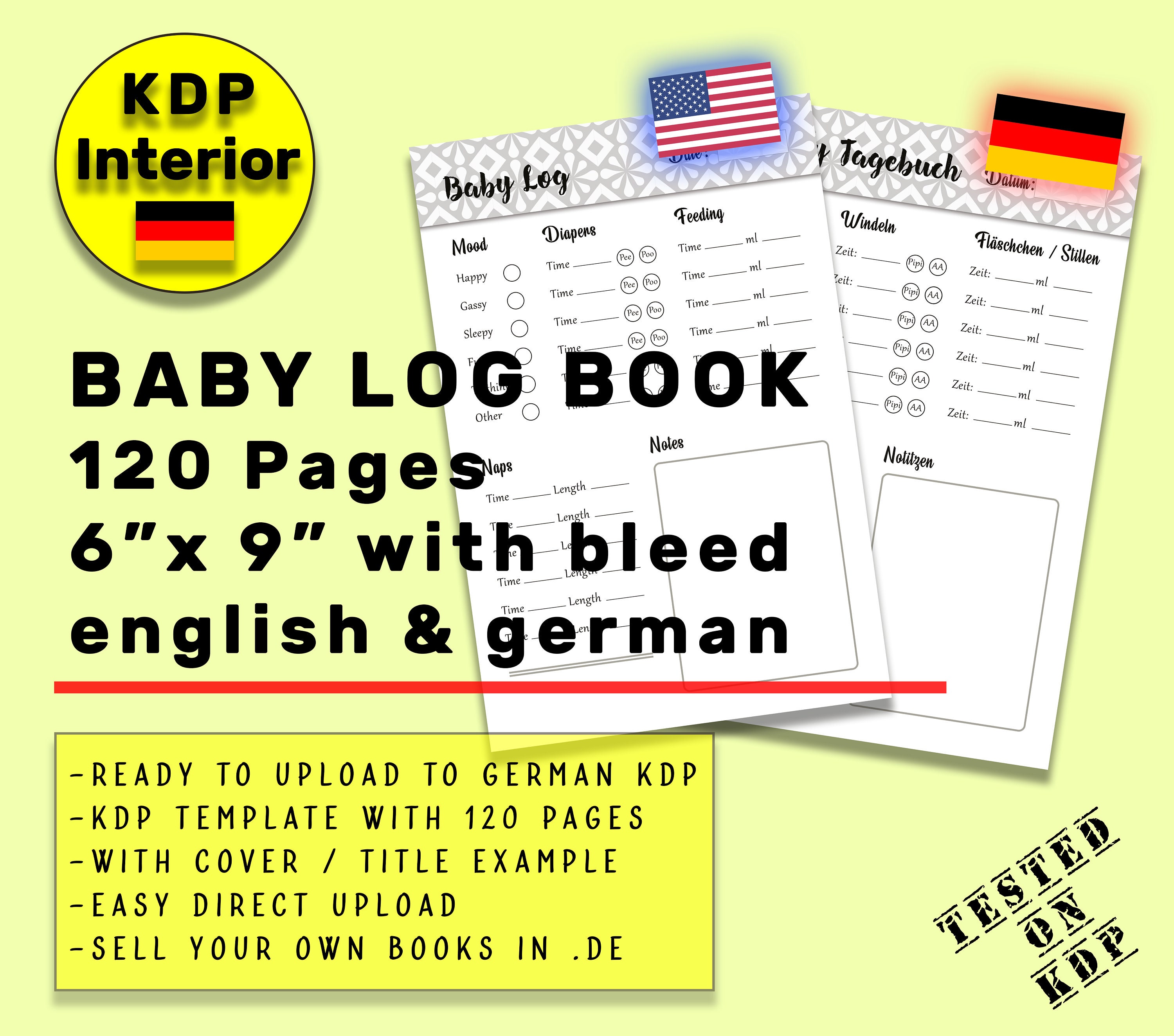 2 X BABY Log Book in GERMAN and English - 120 Pages 6x9" Template for ...