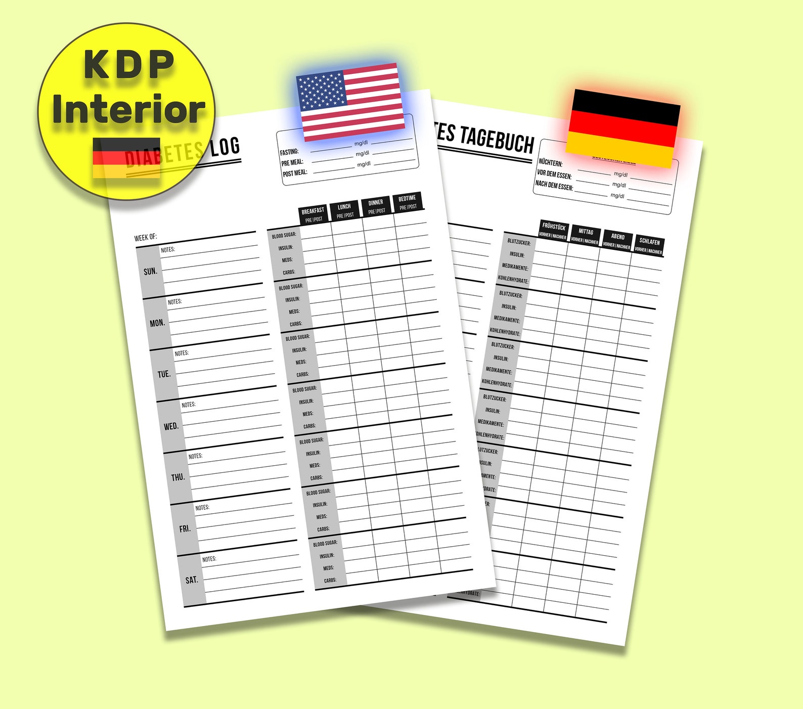 2 X DIABETES Log Book in GERMAN and English 120 Pages - Etsy