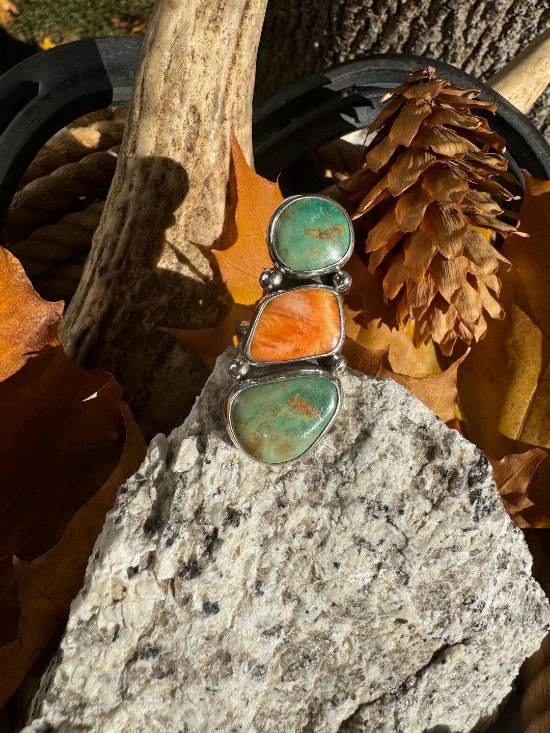 Blue Gem Turquoise & Spiny Oyster Statement Ring Size 7 - Etsy