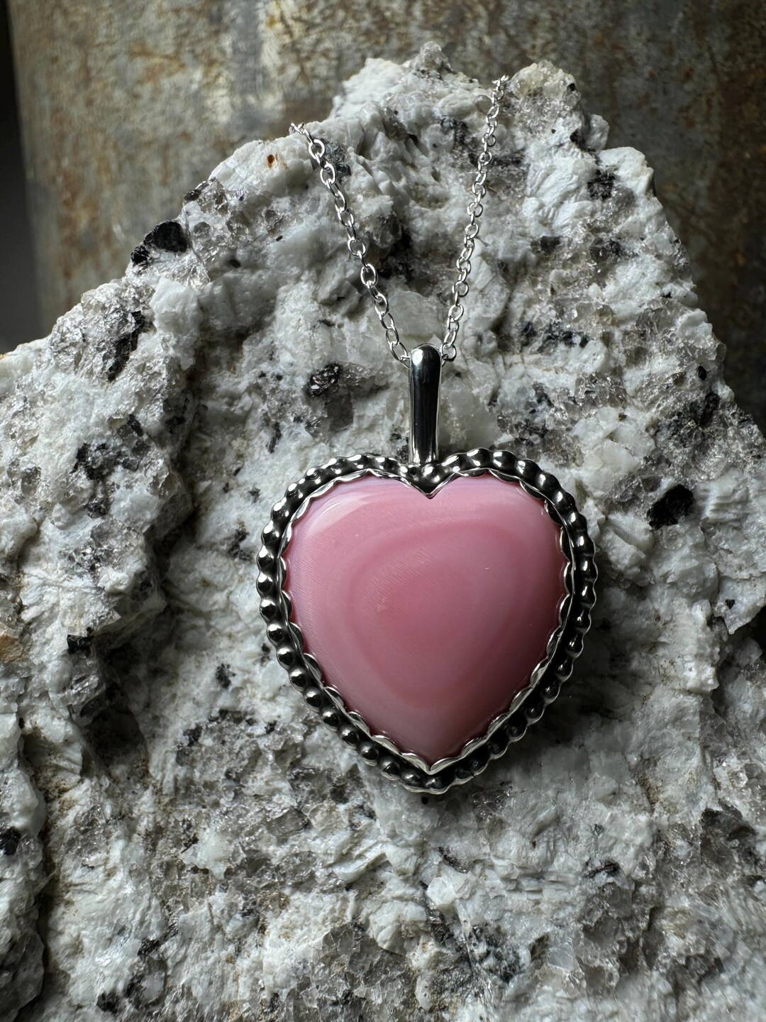 Pink Conch Shell and Sterling Silver Heart Pendant and Necklace - Etsy