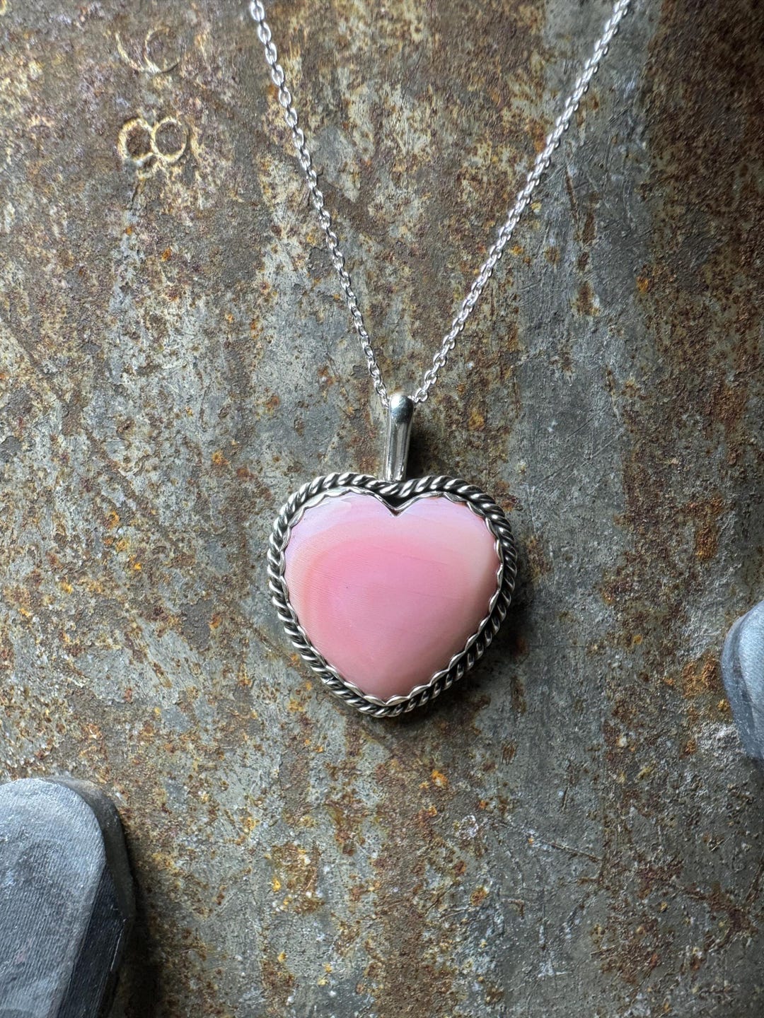 Pink Conch Shell and Sterling Silver Heart Pendant and Necklace - Etsy