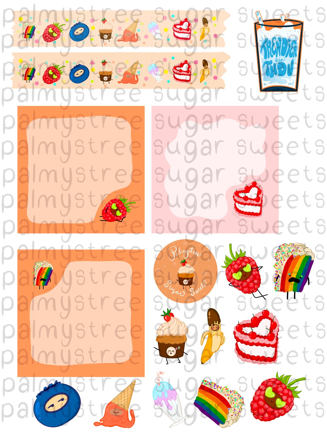 Sugar Sweets Digital Stickers, Washi Tape, Sticky Notes - Etsy