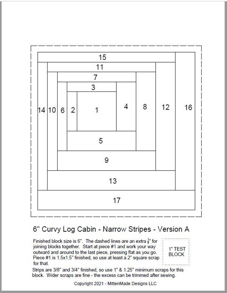 FPP - Print Your Own - 6" CURVY Log Cabin Block (2 Versions ...