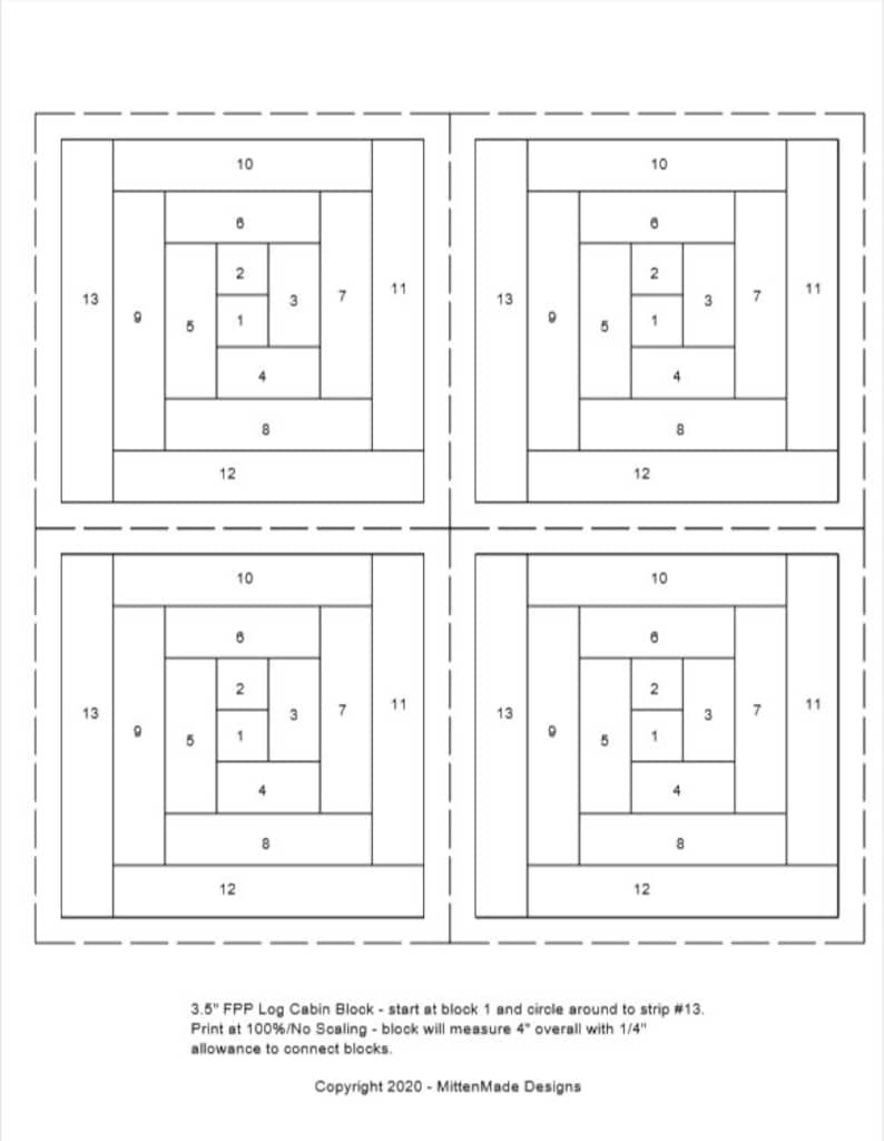 FPP Print Your Own 3/3.5/4/5/6/12 Log Cabin Blocks - Etsy Canada