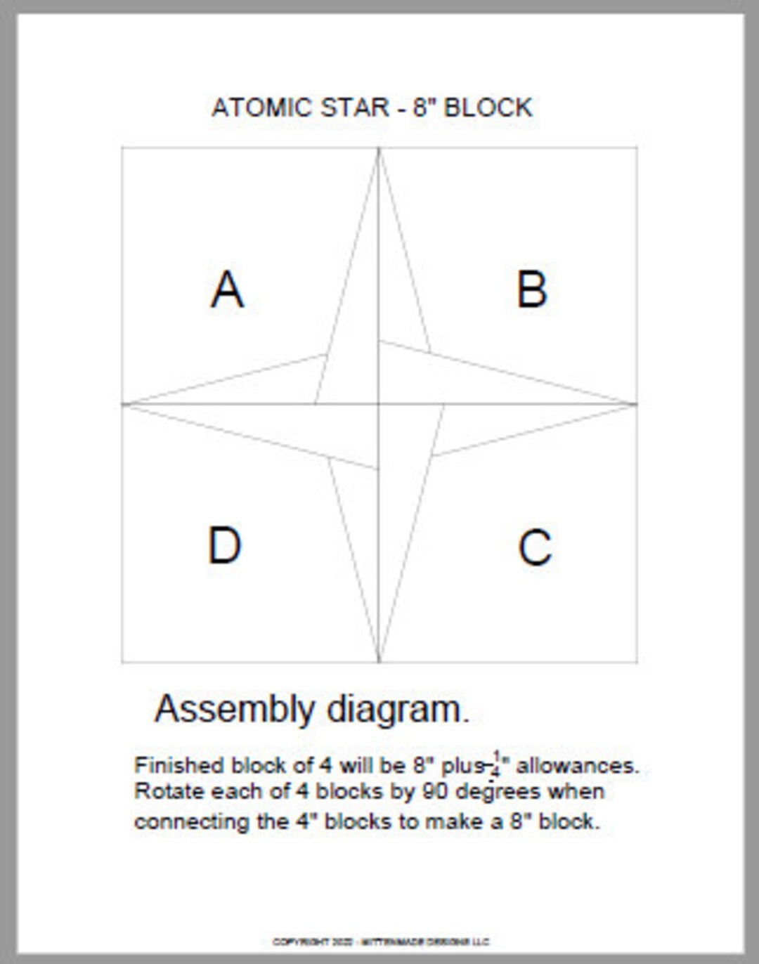 FPP - Print Your Own - 8" Atomic Star Block - Foundation Paper Piecing ...