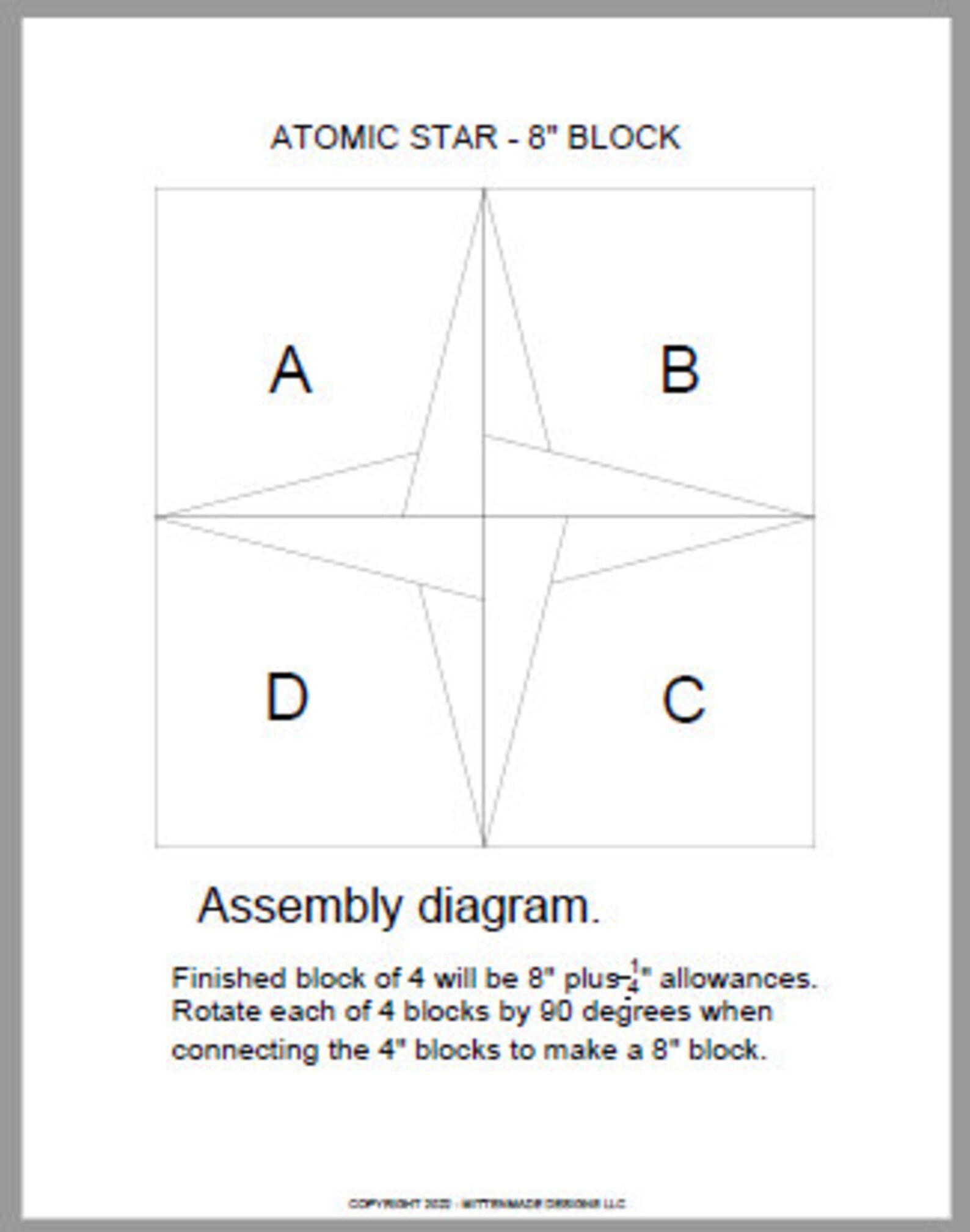 FPP - Print Your Own - 8" Atomic Star Block - Foundation Paper Piecing ...