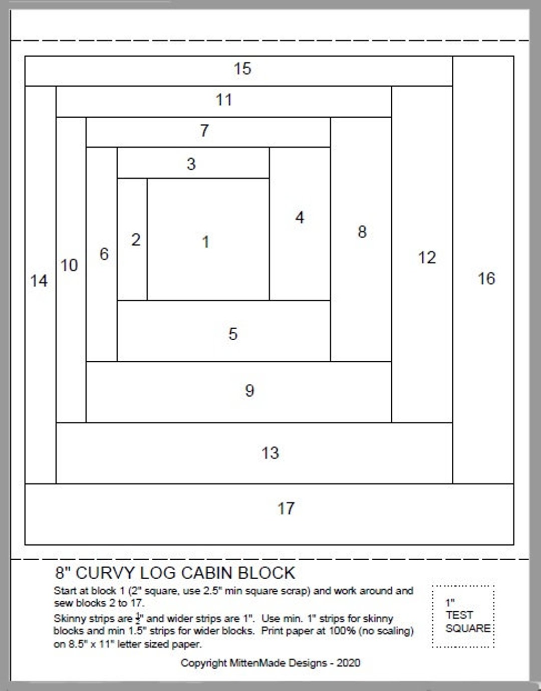 FPP - Print Your Own - 8" CURVY Log Cabin Block (2 Versions ...