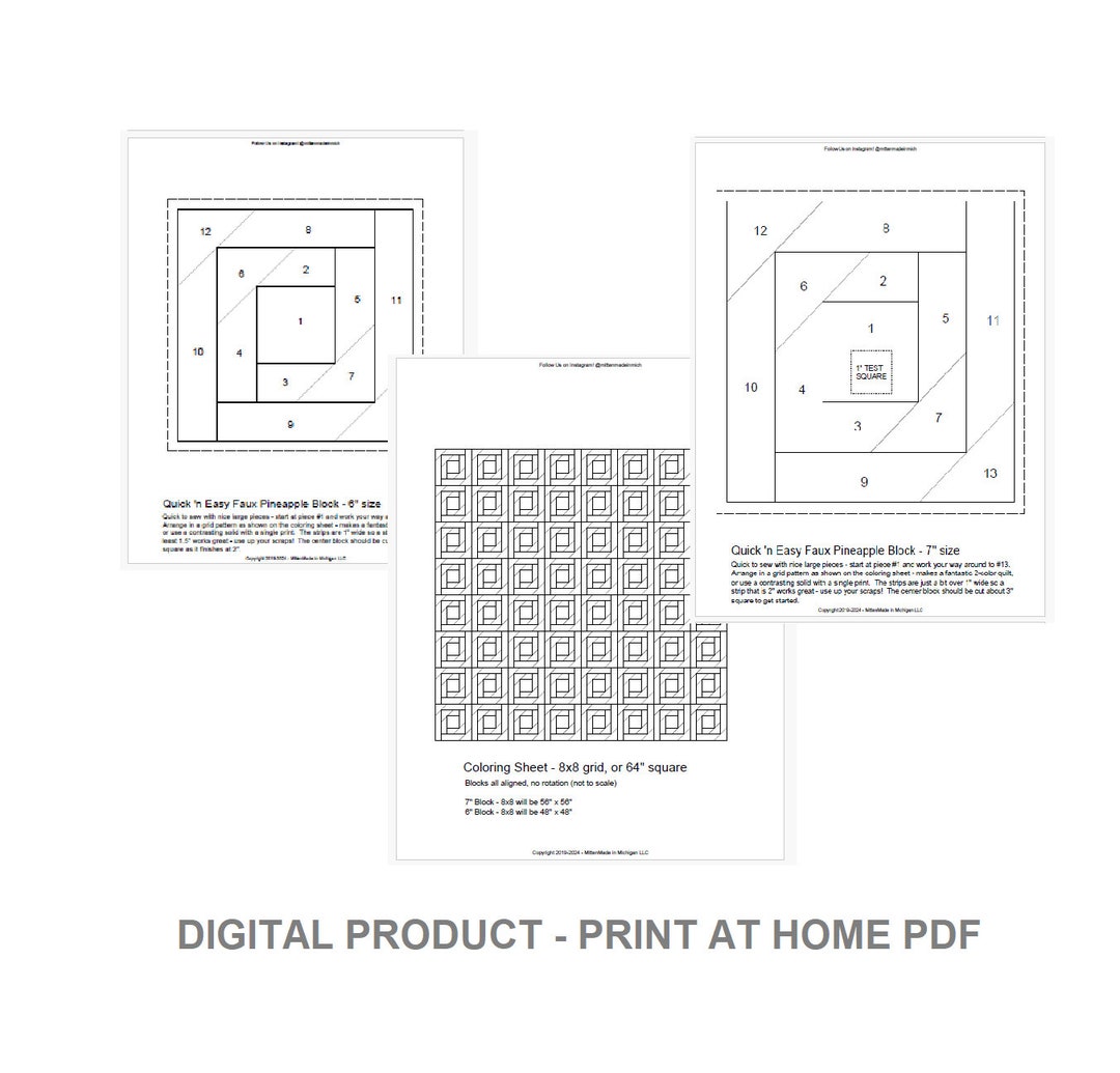 FPP - Print Your Own - Faux Pineapple Block in 3 Sizes - Combo Pack ...
