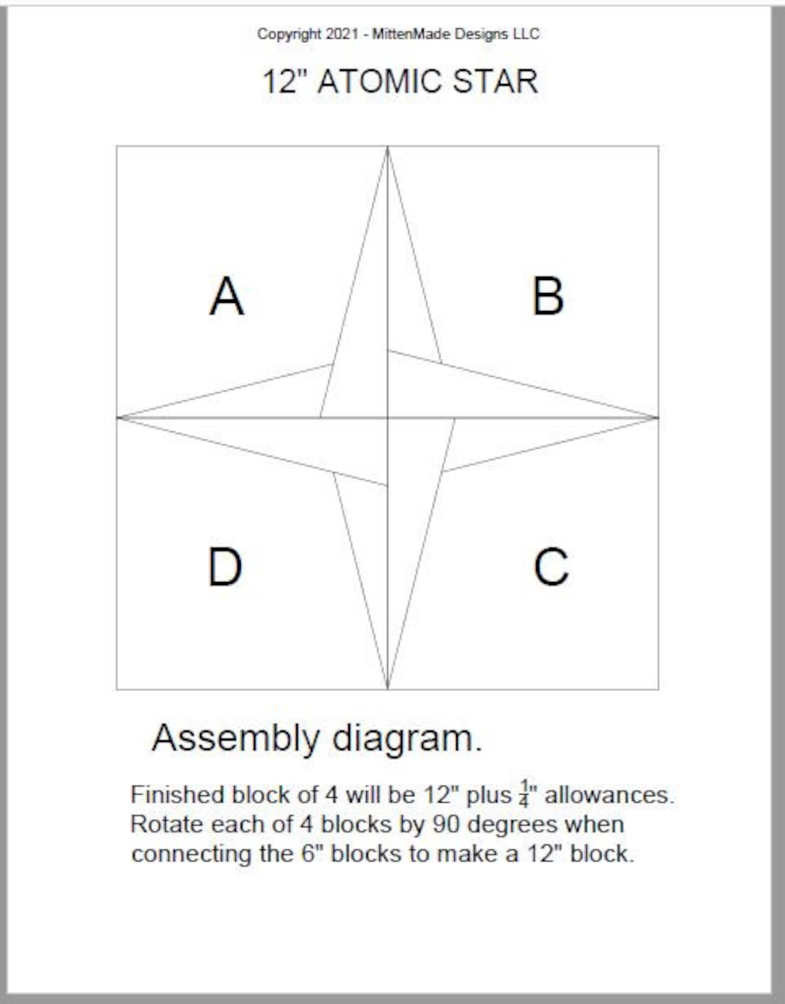 FPP Print Your Own Atomic Star Block 6 12 14 & 16 Inch - Etsy
