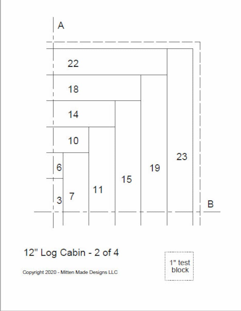 FPP - Print Your Own - 12" Log Cabin Block - Foundation Paper Piecing ...