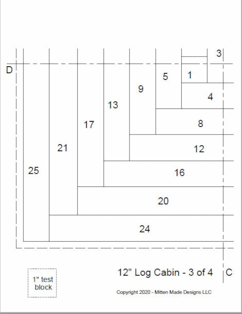 FPP - Print Your Own - 12" Log Cabin Block - Foundation Paper Piecing ...