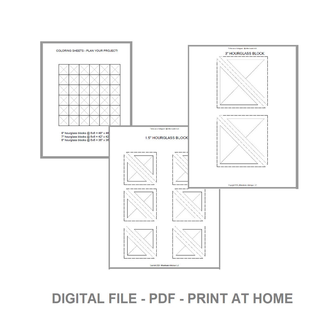 FPP Print-at-home Template - Hourglass Blocks - 15 Sizes - 1" to 8 ...